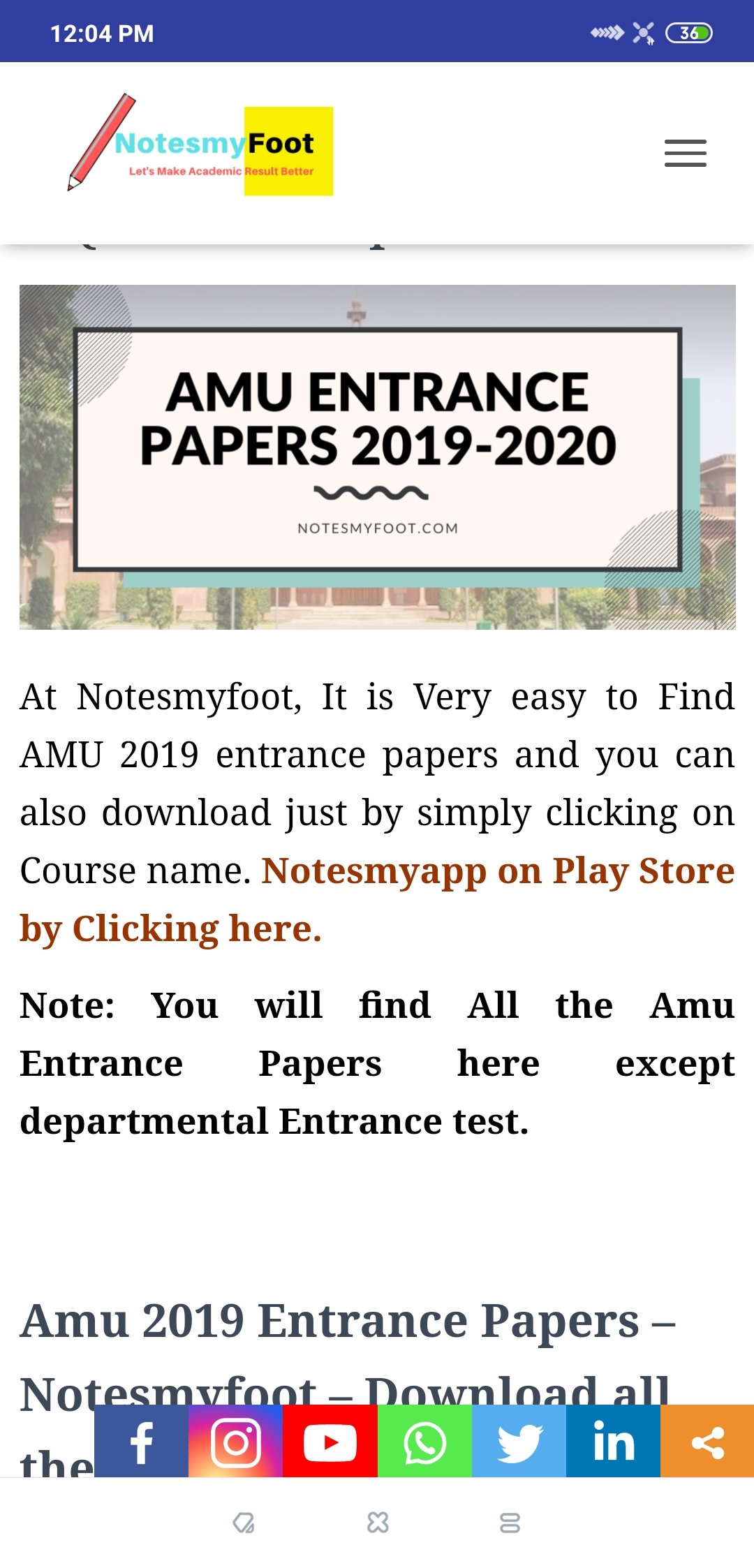 AMU Previous Entrance Papers AMU Notes
